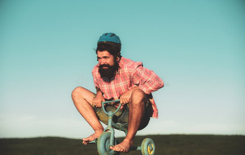 Funny Crazy Man is Riding a Bike. Stock Photo - Image of ride, bike ...