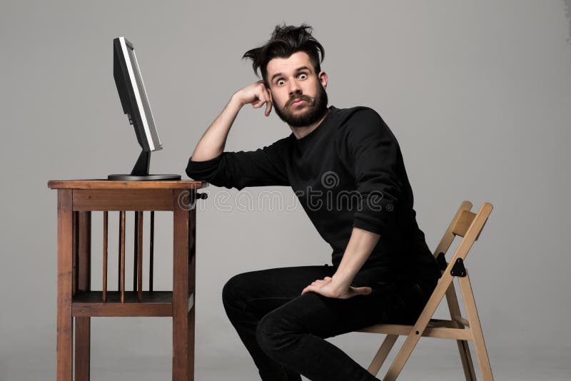 Funny and Crazy Blogger Using a Computer Stock Image - Image of happy ...