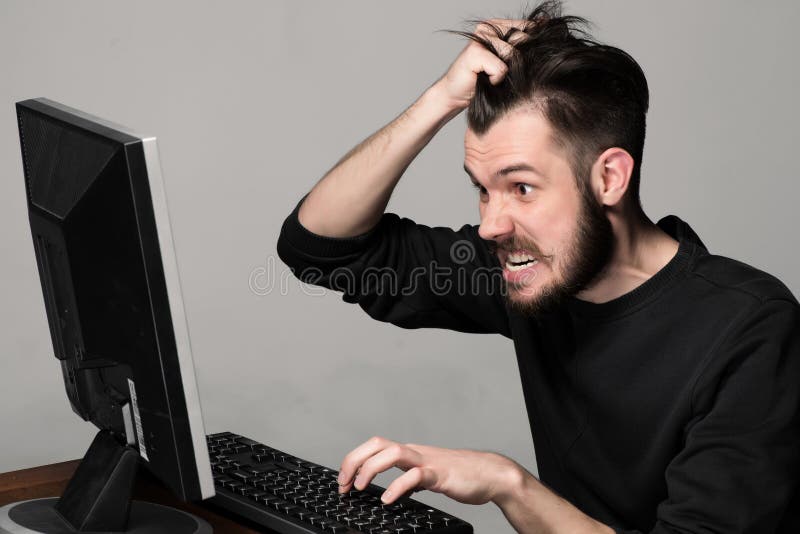 Funny and Crazy Blogger Using a Computer Stock Image - Image of happy ...