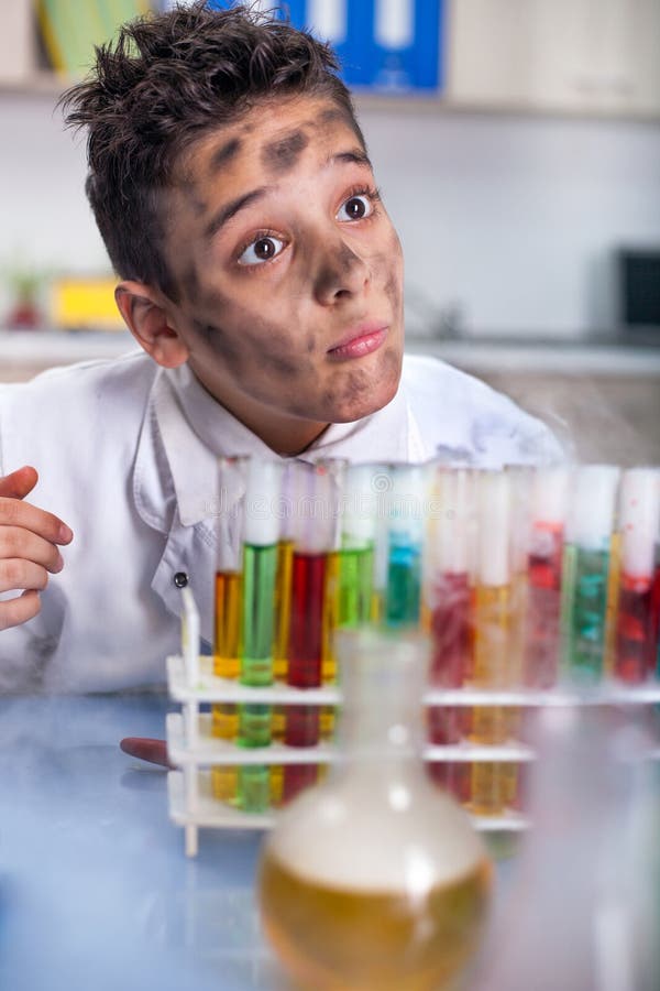 Funny Crazy Scientist Boy Working in a Laboratory Stock Photo - Image ...