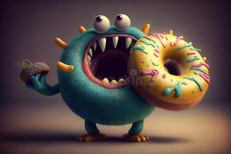 Funny Creature Eats Donut. Generative AI Stock Illustration ...