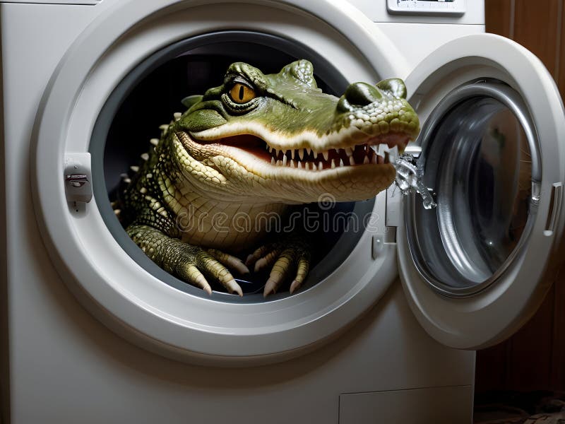 Funny Crocodile in the Washing Machine Stock Illustration ...