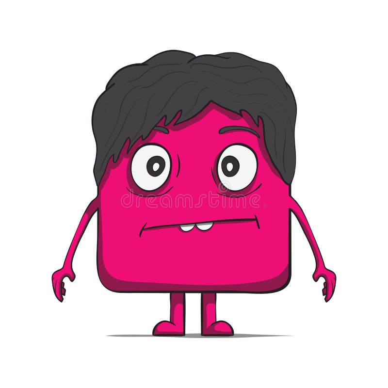 Funny Cube Dude with Hair. Square Character Stock Vector - Illustration ...