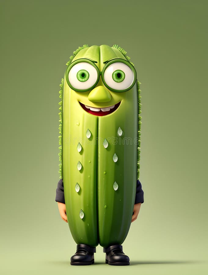 Funny Cucumber Character on Green Stock Illustration - Illustration of ...