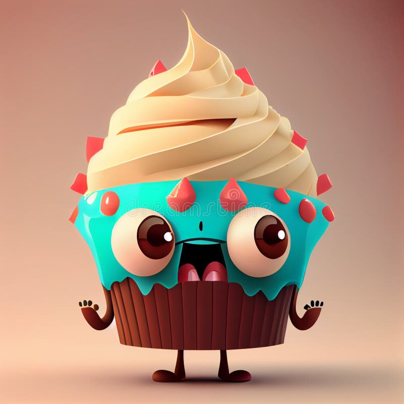 Funny Cupcake Cartoon Character. Generate Ai. Stock Illustration ...