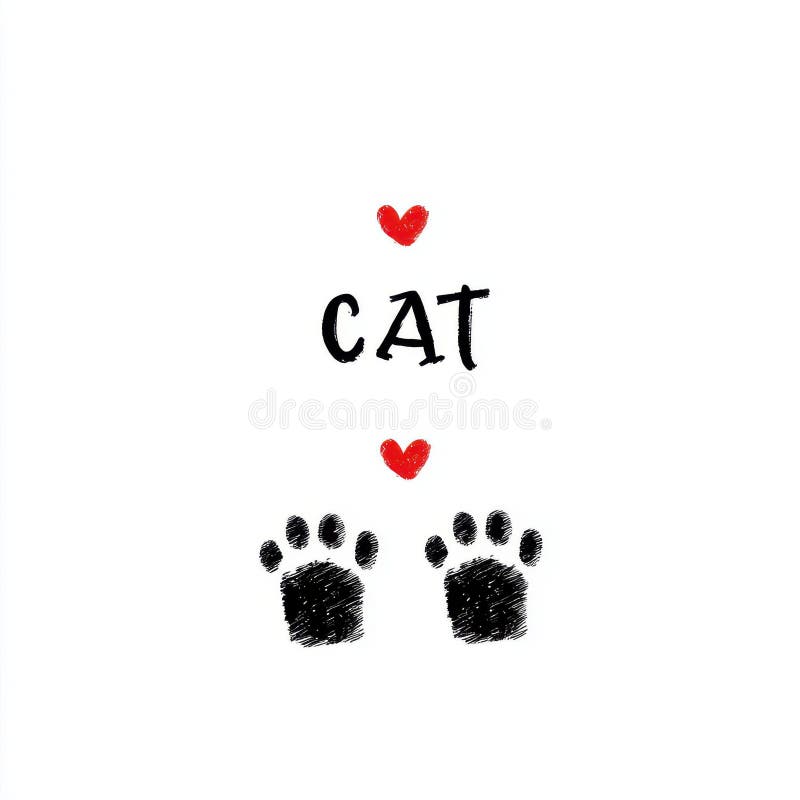 Funny Cursive Cat Design with Paw Print Elements Stock Illustration ...