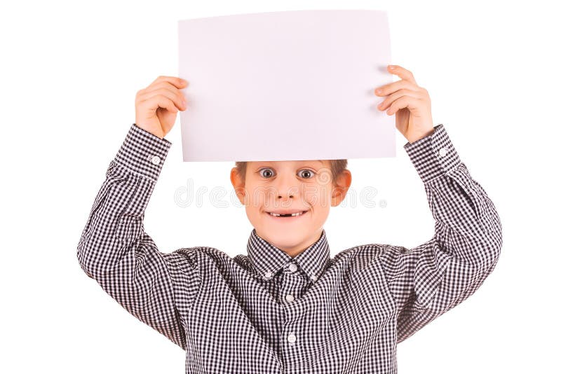 Funny Cute Boy with White Sheet of Paper Stock Image - Image of ...