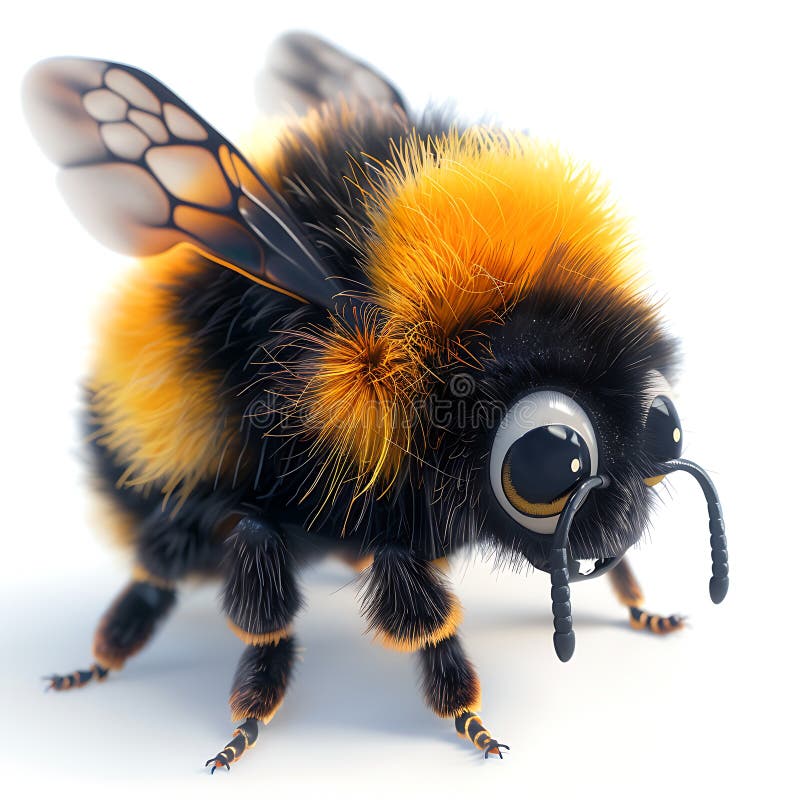 Funny Cute Bumblebee, 3d Illustration on a White Background, for ...