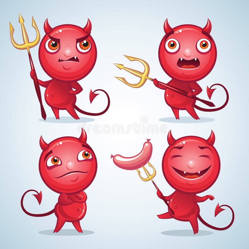 Funny Cute Cartoon Character Devil Set Stock Vector - Illustration of ...