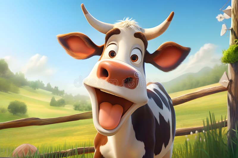 Funny cute cartoon cow stock illustration. Illustration of happiness ...
