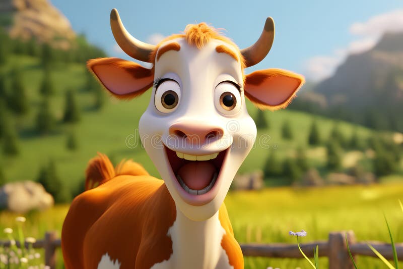 Funny cute cartoon cow stock illustration. Illustration of face - 328783971