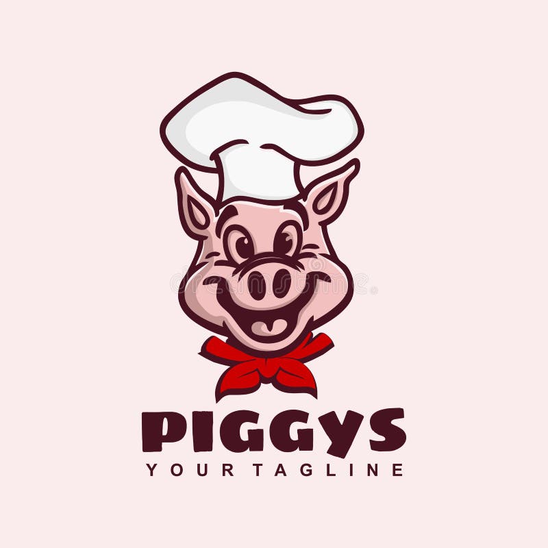 Funny Cute Cartoon Mascot Character Pig Chef Vector Logo Design ...