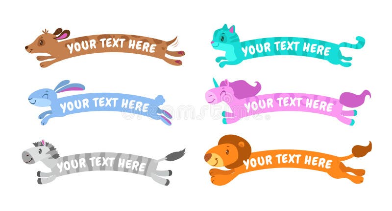 Funny Cute Cartoon Simple Animal Banners. Stock Vector - Illustration ...