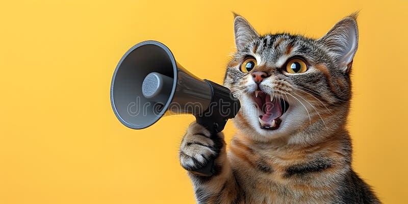 A Funny Cute Cat Holding a Megaphone and Announcing with an Isolated ...