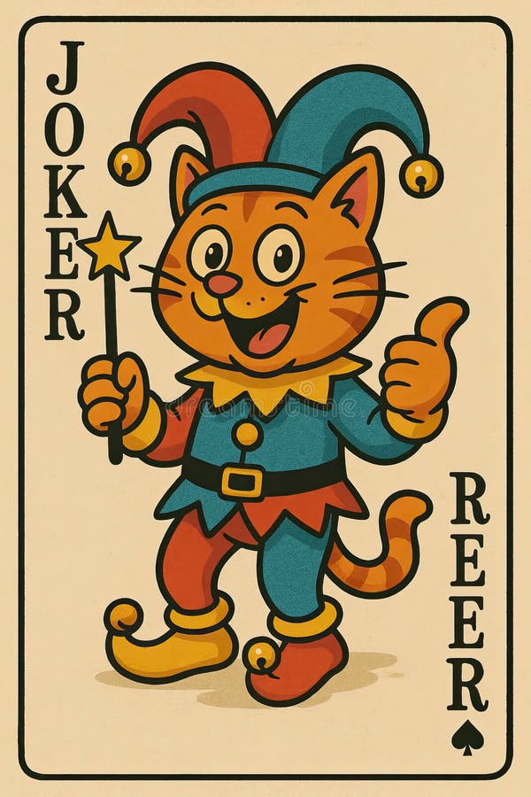 Funny Cute Cat Playing Card the Joker Stock Illustration - Illustration ...