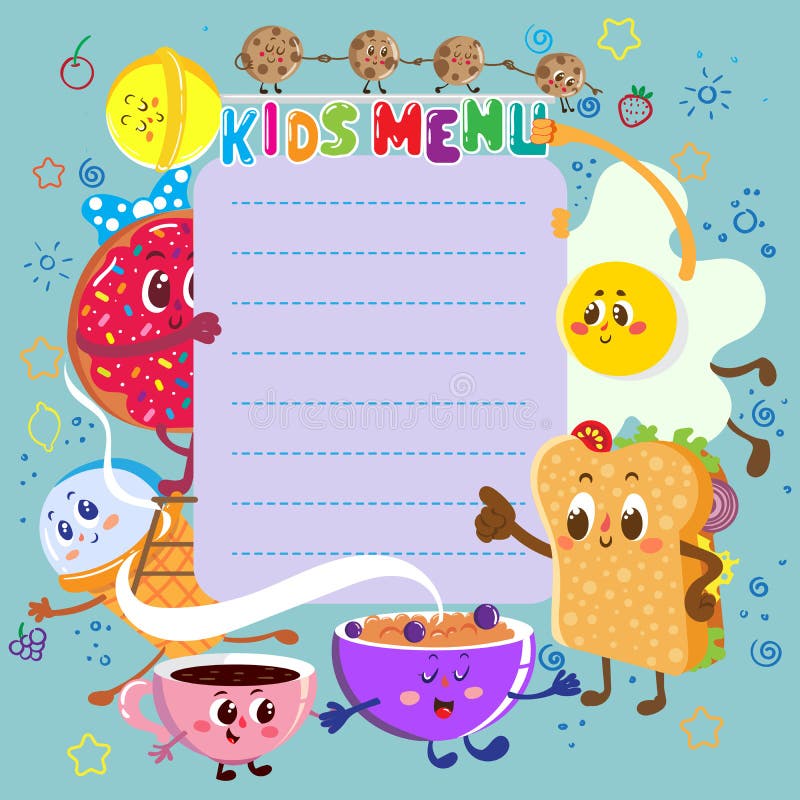 Cute Colorful Kids Meal Menu Vector Template Stock Vector ...