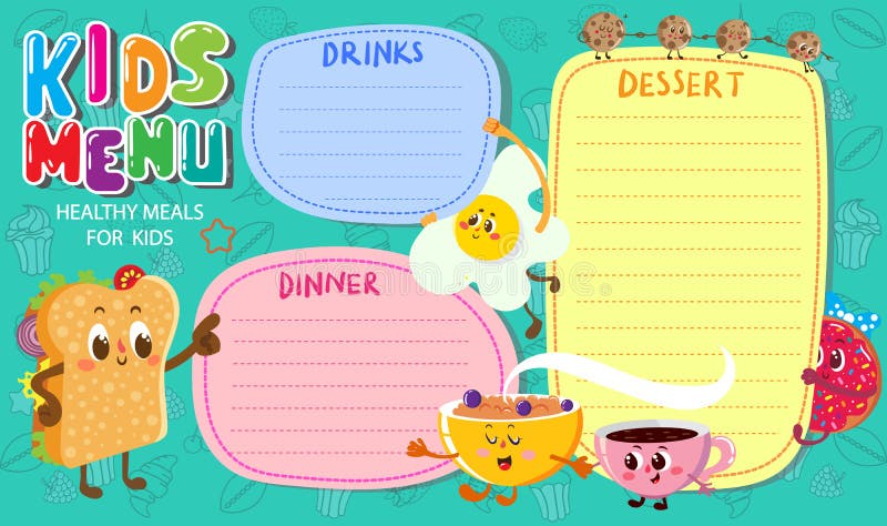 Cute Colorful Kids Meal Menu Vector Template, Kids Menu, Cute Colorful ...