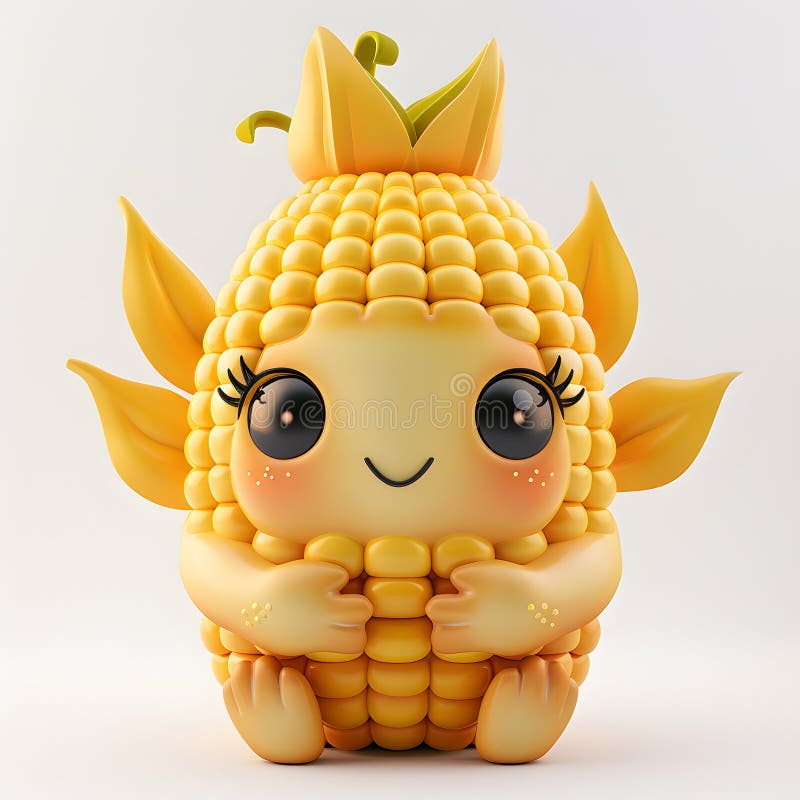 Funny Cute Corn with Hands and Eyes, 3d Illustration on a White ...
