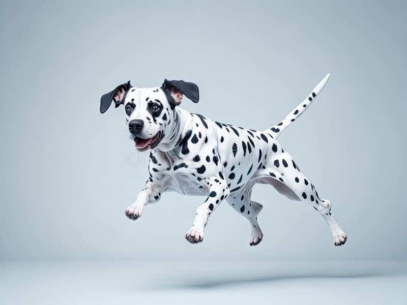 Funny Cute Dalmatian Dog Jump on Soft White Background. Ai Generative ...
