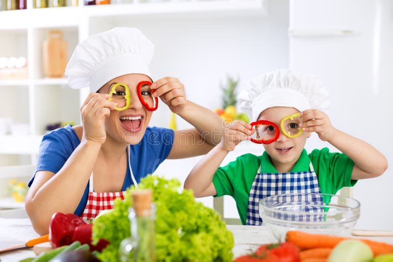 Funny Cute Family Playing with Food Stock Image - Image of cheerful ...