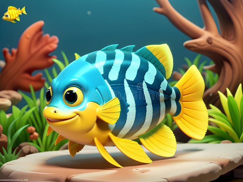 Funny Cute Fish Cartoon Character Stock Illustration - Illustration of ...