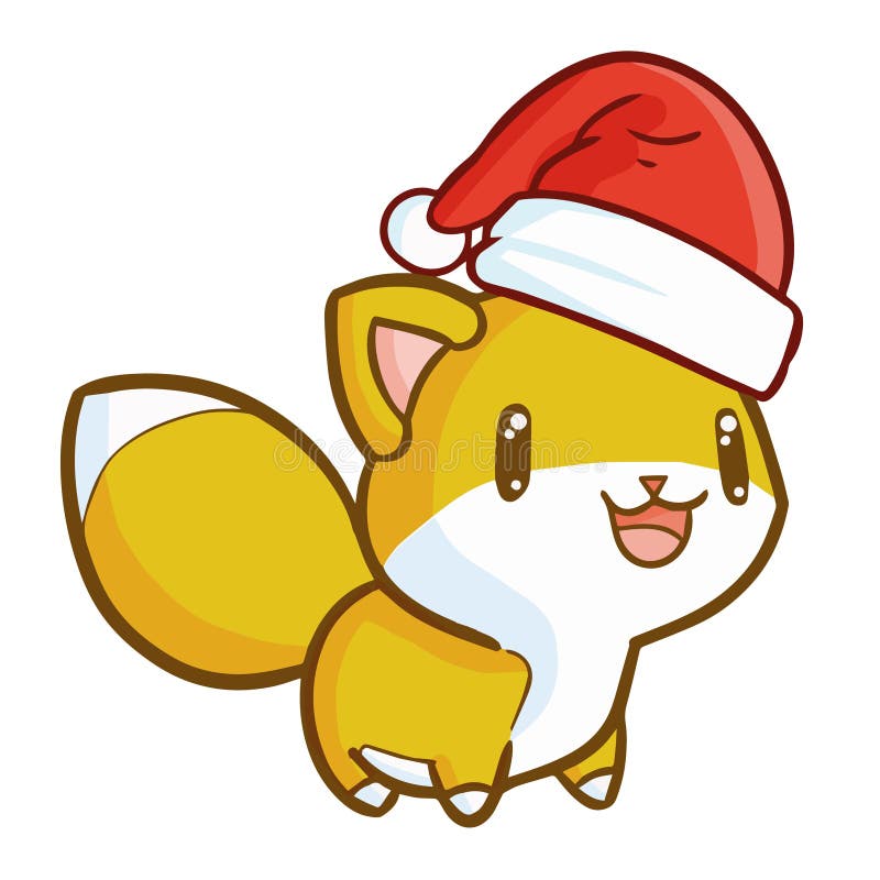 Funny and Cute Fox Wearing Santa`s Hat in Doodle Style Stock Vector ...