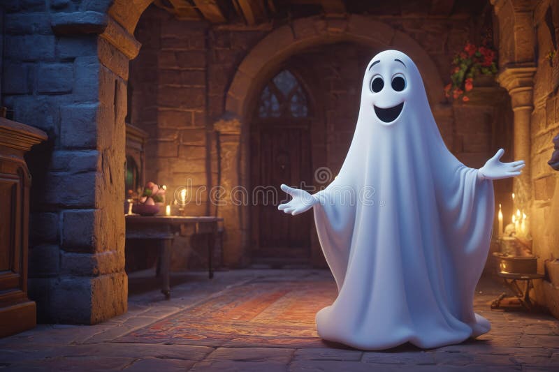 Funny and Cute Ghost Character Wearing Sheet Stock Illustration ...