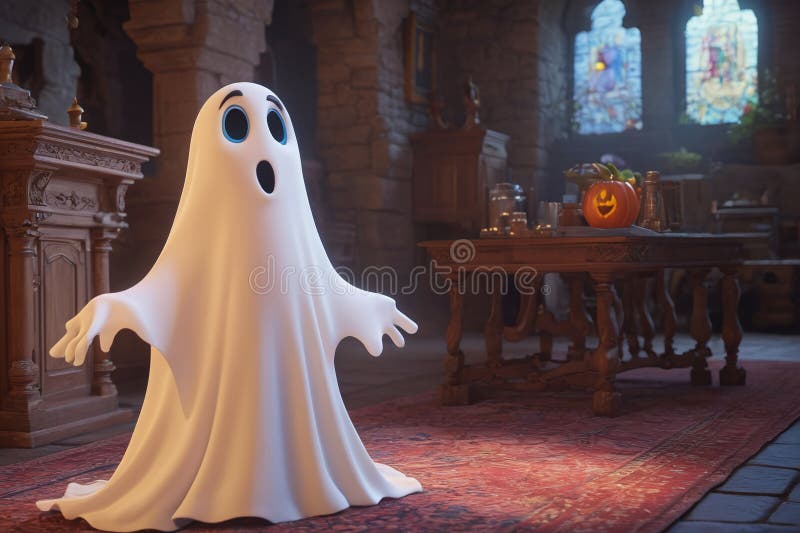 Funny and Cute Ghost Character Wearing Sheet Stock Illustration ...
