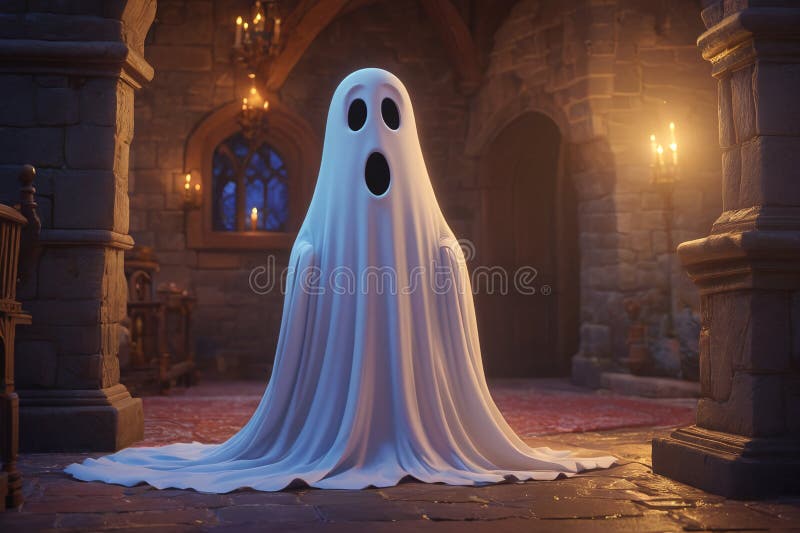 Funny and Cute Ghost Character Wearing Sheet Stock Illustration ...