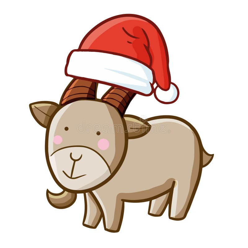 Funny and Cute Goat Wearing Santa`s Hat and Smiling Stock Vector ...