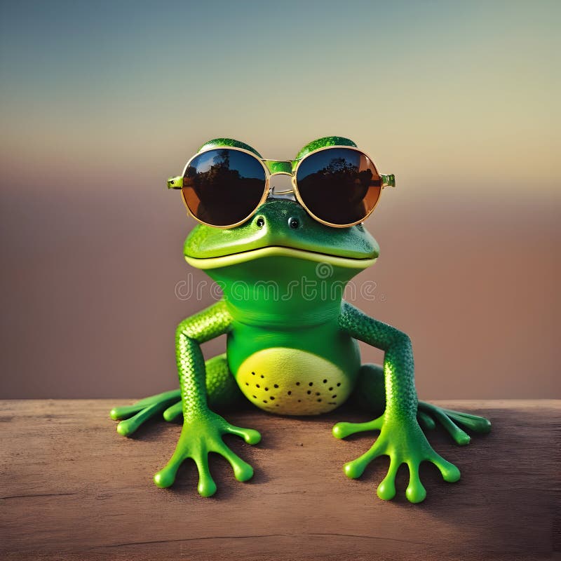 Funny Cute Green Frog Portrait Stock Illustration - Illustration of ...