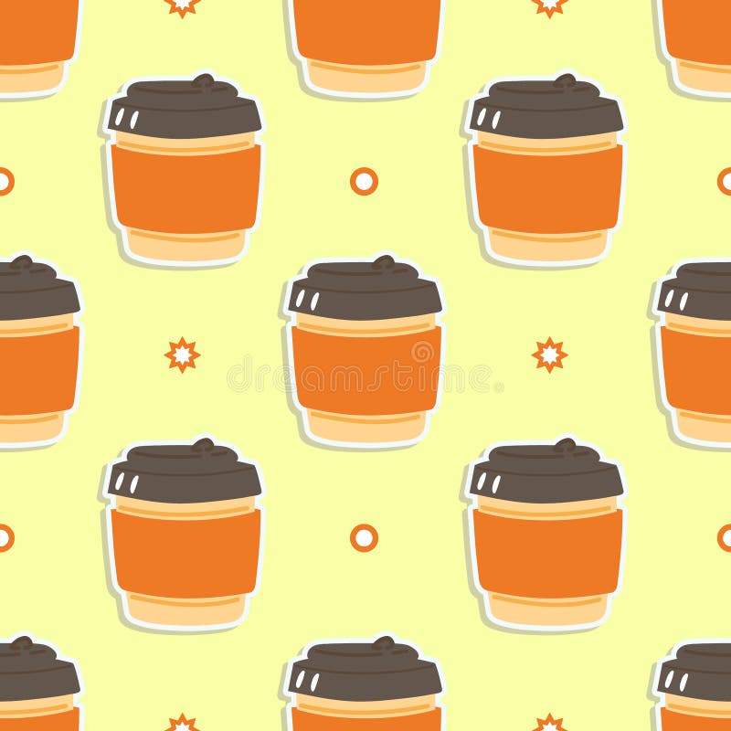 Funny Cute Happy Coffee Paper Cup Pattern Characters Vector Kawaii