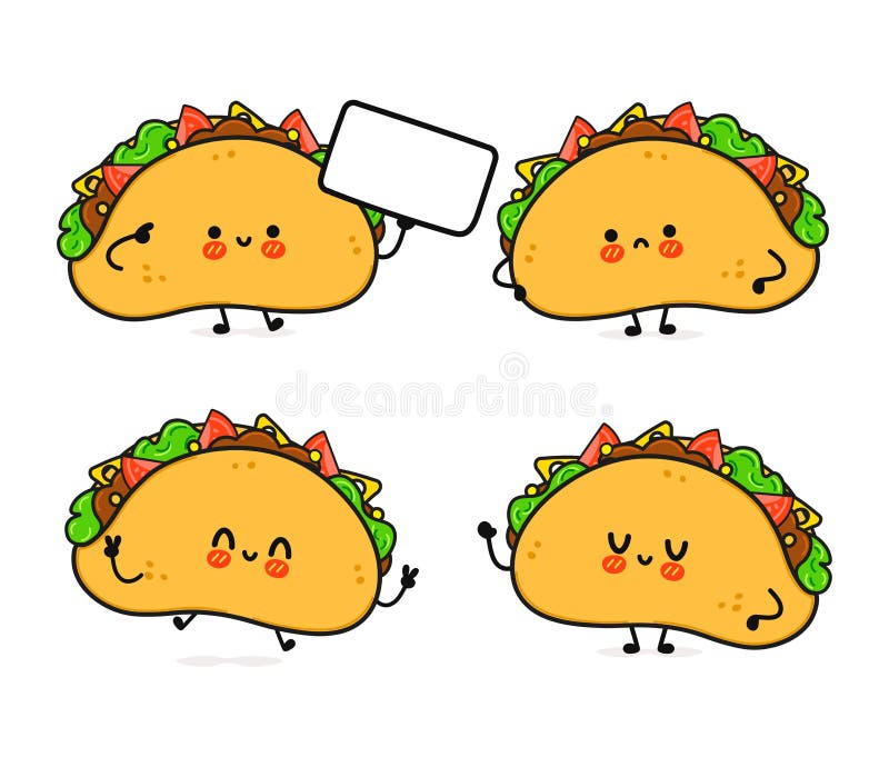 Funny Cute Happy Taco Characters Bundle Set. Vector Kawaii Line Cartoon ... Funny Cute Happy Taco Characters Bundle Set. Vector Kawaii Line Cartoon ...