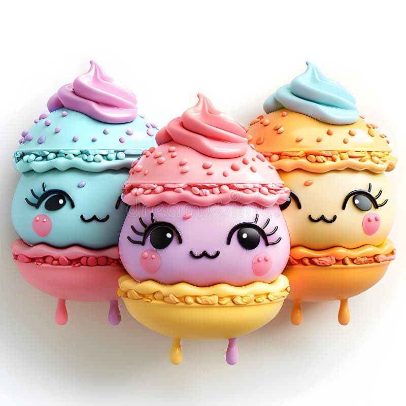 Funny Cute Macaroons Cookie with Hands and Eyes, 3d Illustration on ...