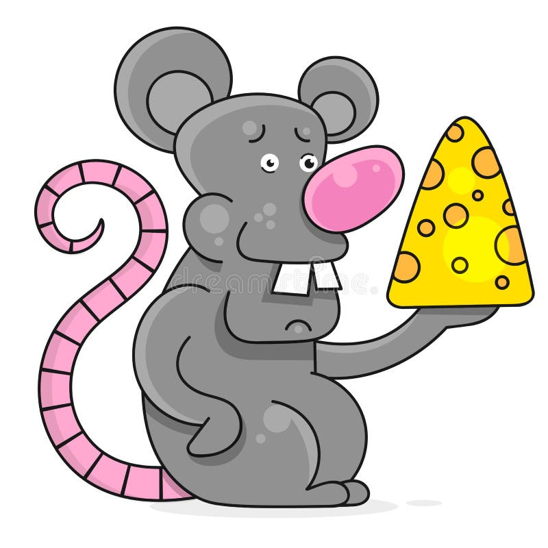 Funny and Cute Mouse Standing and Holding Cheese-vector. White Mouse ...