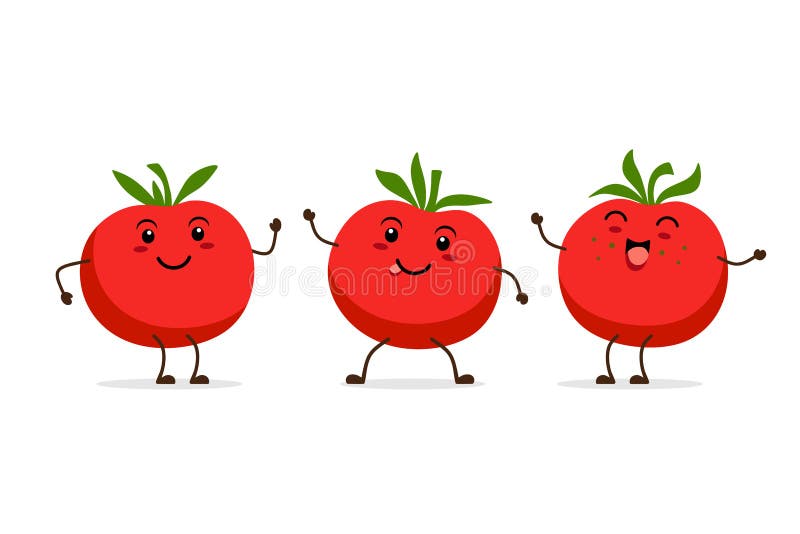 Funny and Cute Tomatoes in Kawaii Style on a White Background Stock ...