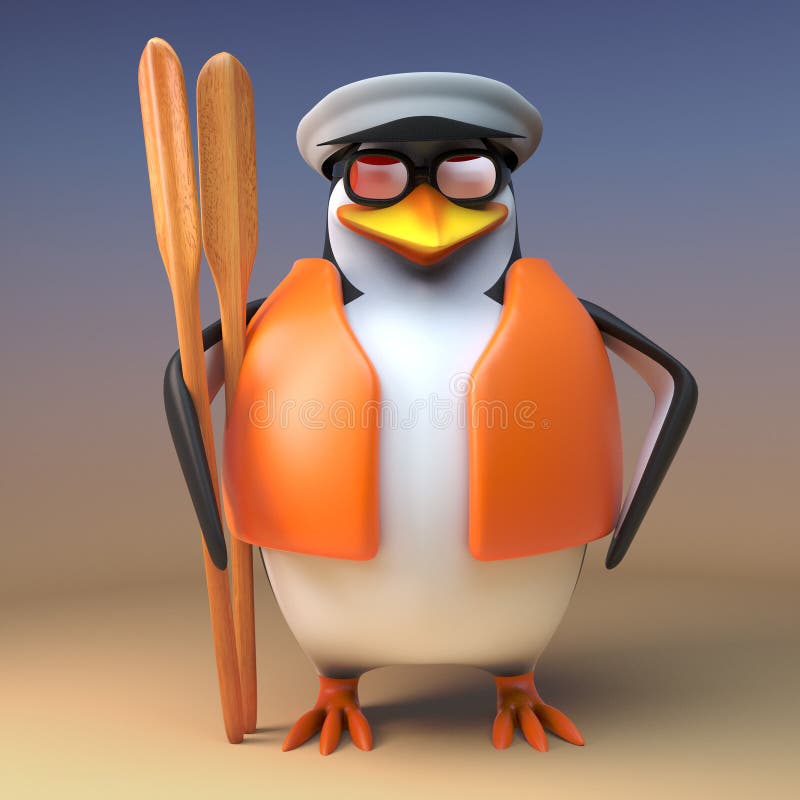 3d Captain Penguin Sailing a Wooden Rudder Ship Steering Wheel Stock ...