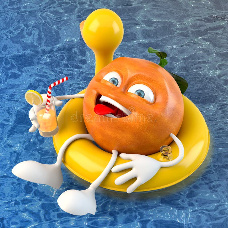 Funny 3d Fruit Character with Buoy in Swimming Pool Stock Illustration ...