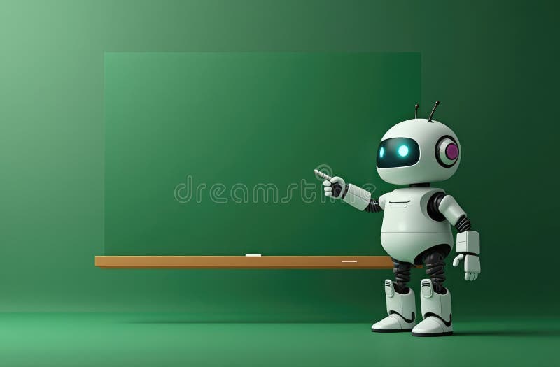 Funny 3D Illustration of Cute Android Robot As Teacher Teaching at ...