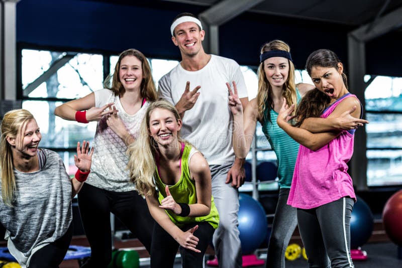 Funny Dancer Group Posing Together Stock Photo - Image of active ...