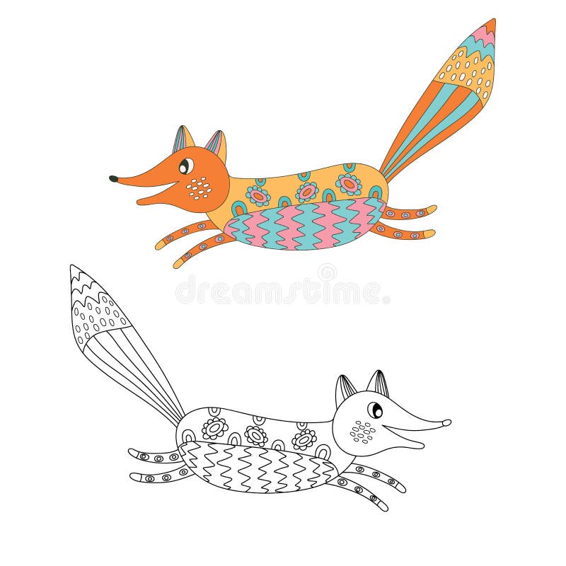 Funny decorative fox stock vector. Illustration of painting - 68069870
