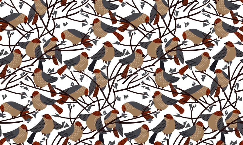 Funny Decorative Sparrow, Birds Seamless Pattern Stock Vector ...