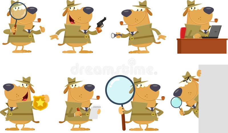 Funny Detective Dog Cartoon Character. Vector Flat Design Collection ...