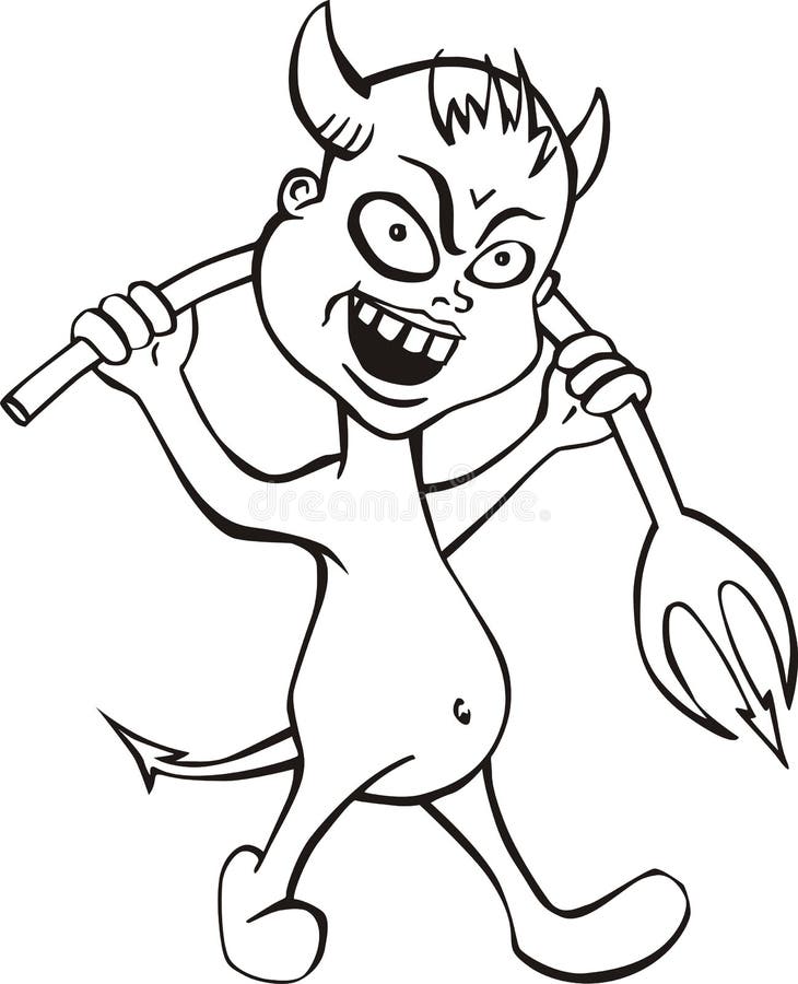 Funny Devil Cartoon Character with Trident Stock Vector - Illustration ...