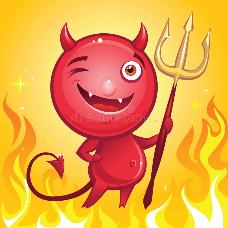 Funny Devil Cartoon Character with Trident Stock Vector - Illustration ...