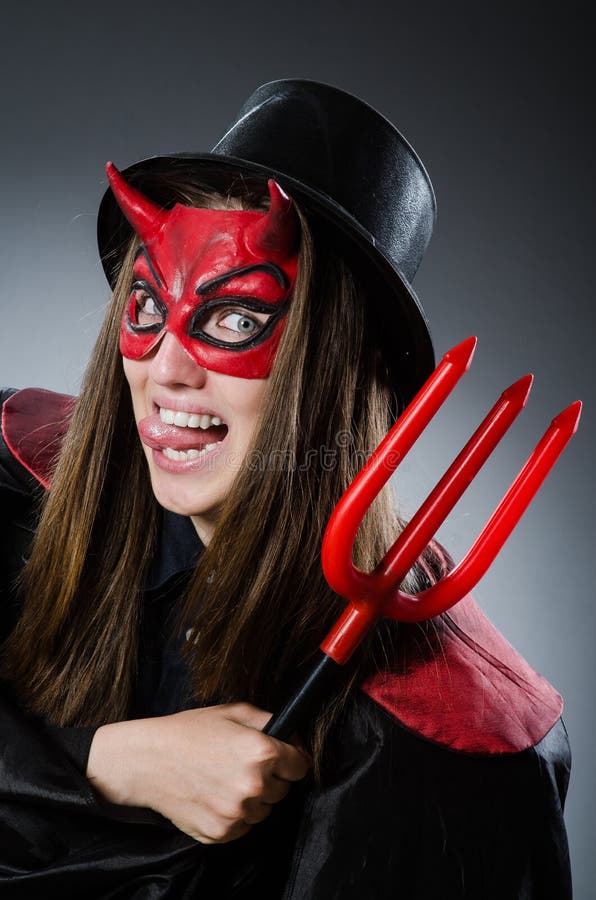 The Funny Devil in Halloween Concept Stock Photo - Image of person ...