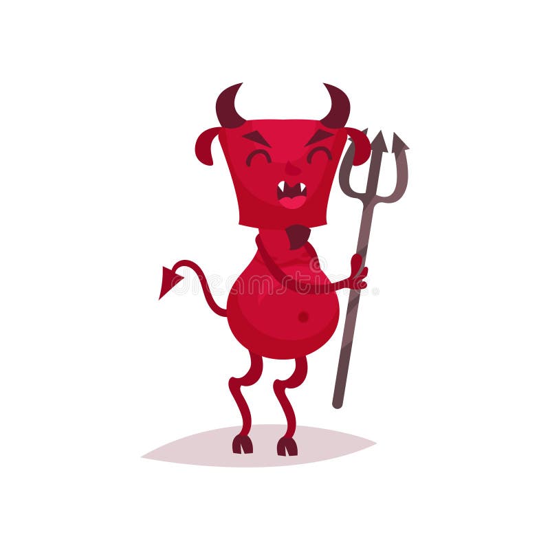 Funny Devil Cartoon Character With Trident Stock Vector - Illustration ...