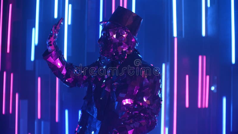 Funny Diamond Man Dancing Making Hand Movements in Neon Blue Purple ...