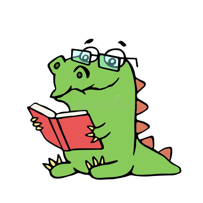 Cartoon Dinosaur Reading stock vector. Illustration of book - 41819614