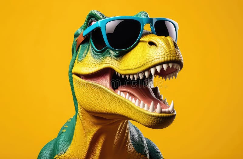 Funny Dinosaur on Solid Yellow Background. Illustration of Positive and ...